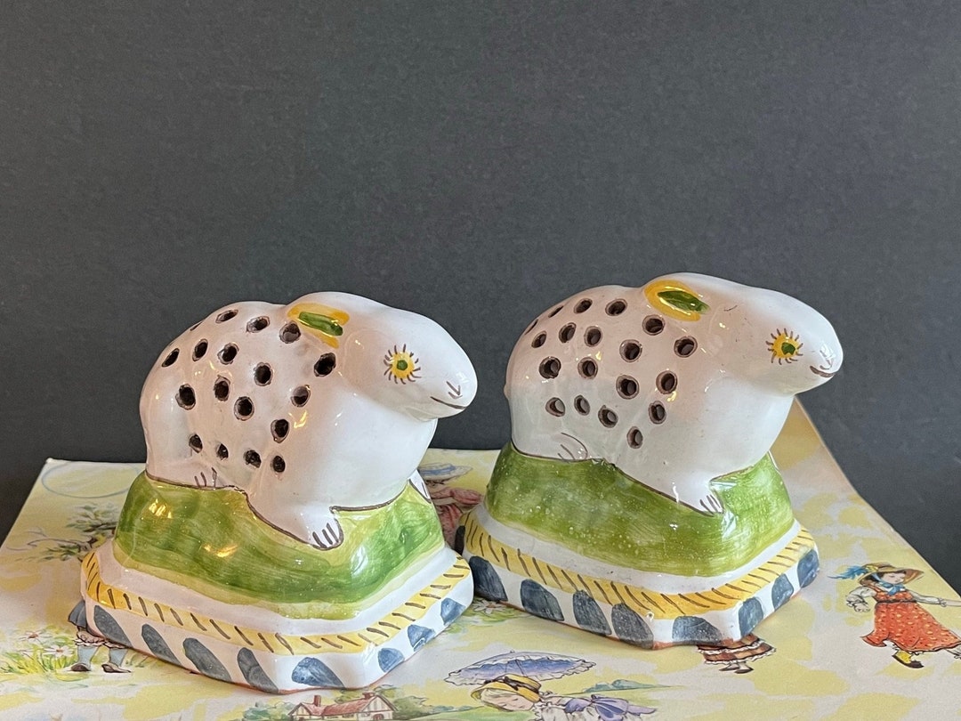 Pair Portugal Pottery Bunny Rabbit Pomander Potpourri Holders-white ...
