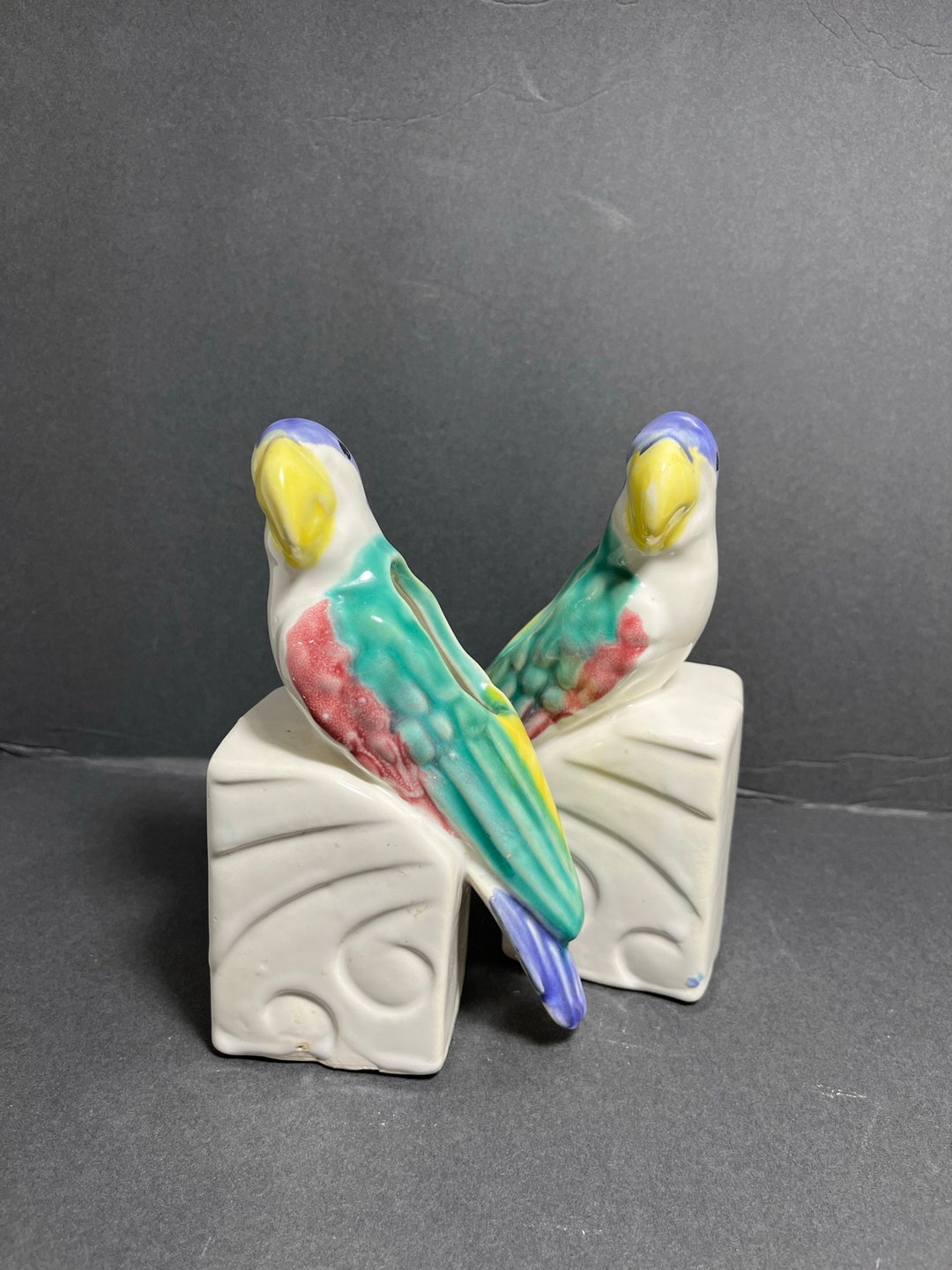 Colorful Morton Pottery -ceramic Parrots -lovebirds Planter-vase-bookend-pair -art Deco - Etsy