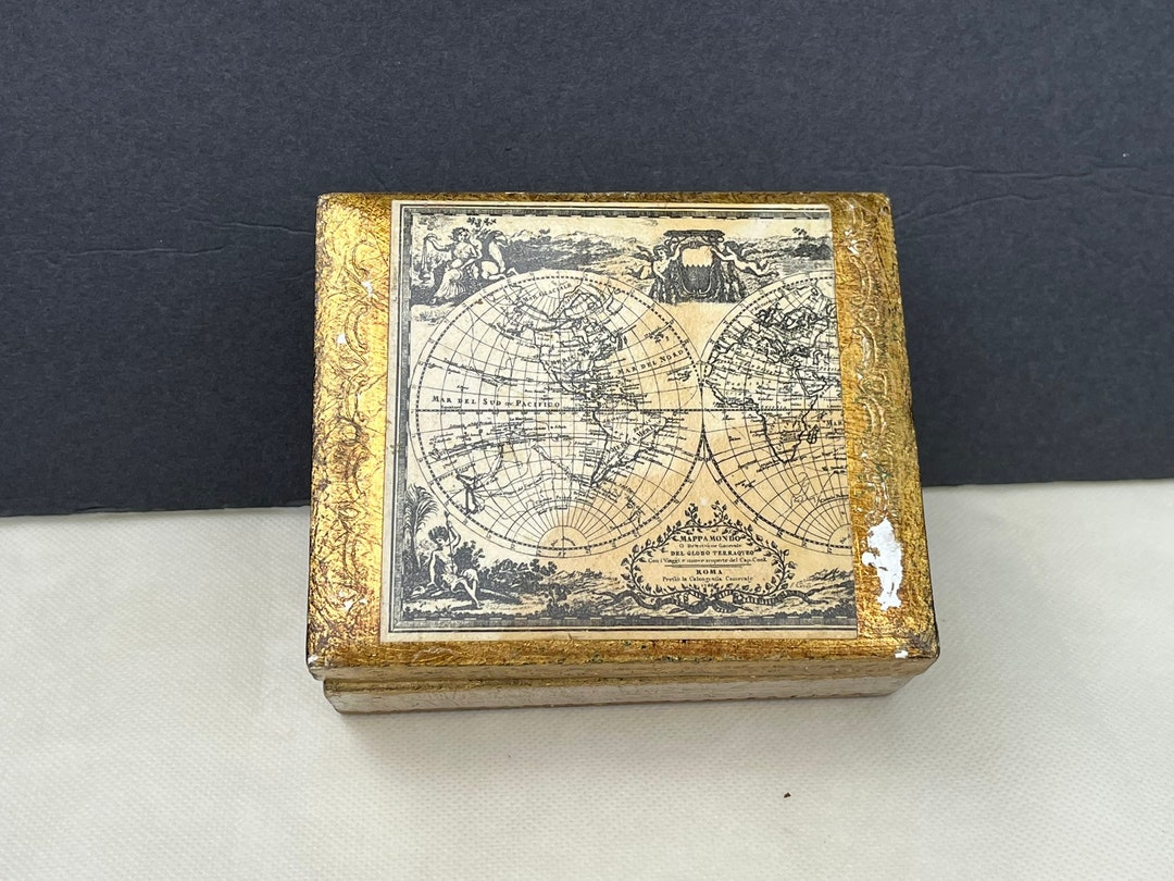 Vintage Florentine-mappa Mondo-world's Map -fierenze Mini Jewelry Box ...