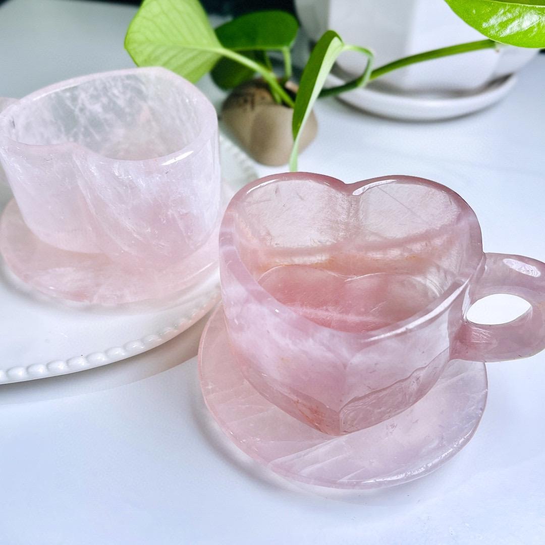 Rose Quartz Heart Coffee Cup Set, Hand-carved Crystal Tea Cups - Etsy