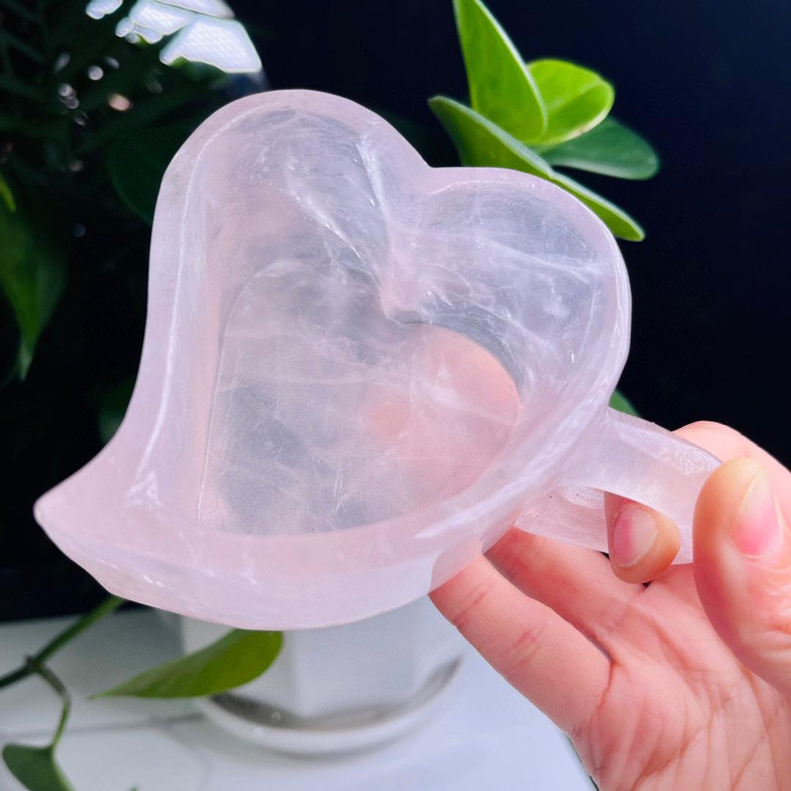 Natural Rose Quartz Coffee Cup Set, Crystal Couple Heart Cups, Hand ...
