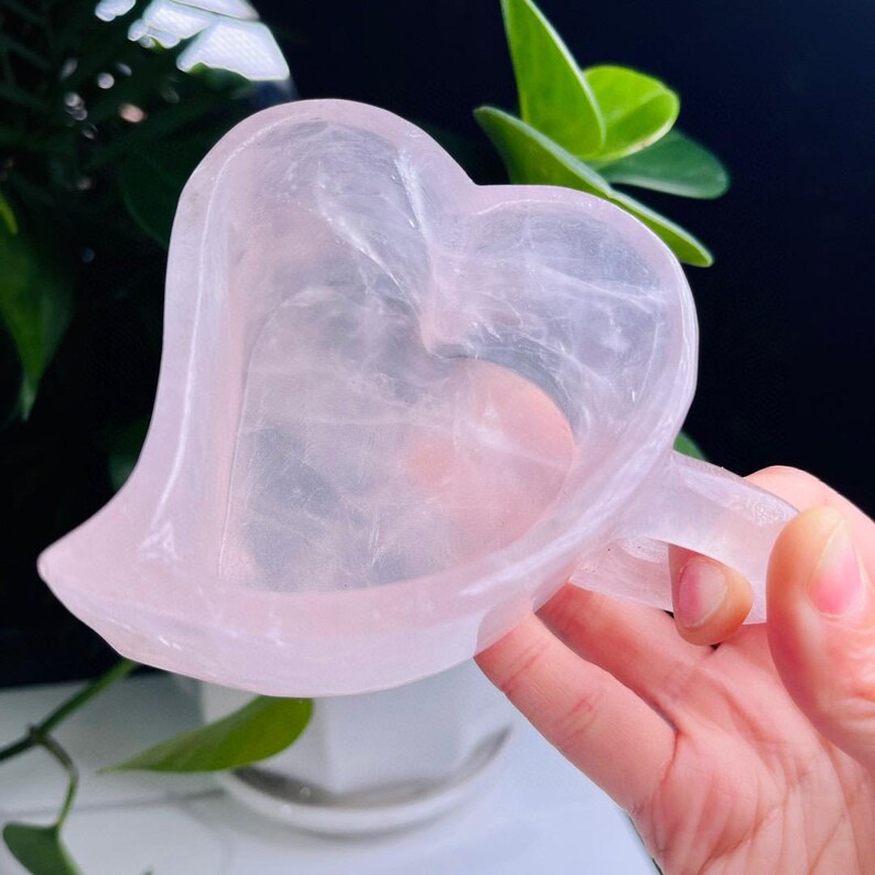 Natural Rose Quartz Coffee Cup Set, Crystal Couple Heart Cups, Hand ...