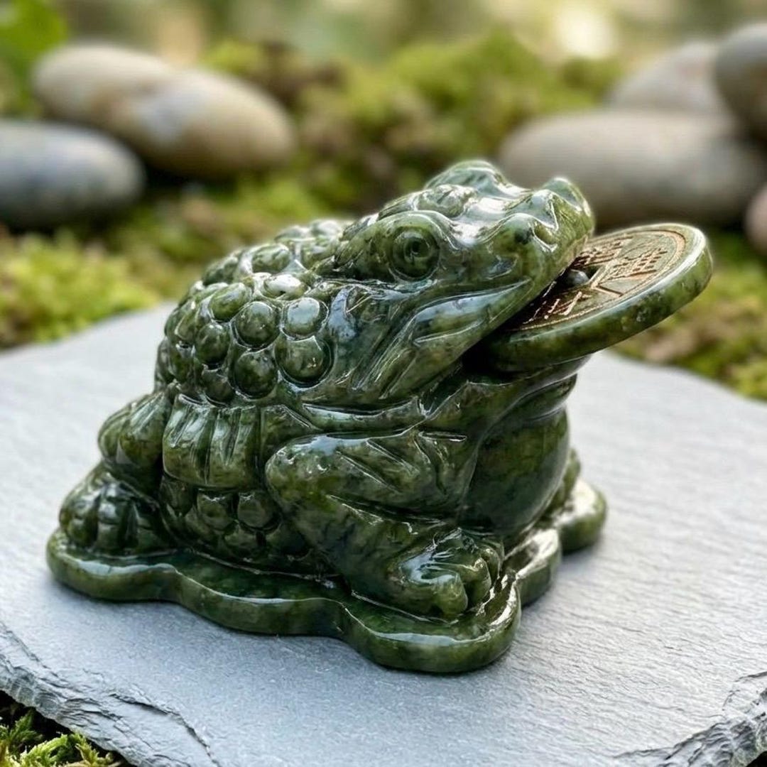 Green Jade Money Frog Feng Shui Three-legged Toad for Wealth Abundance ...