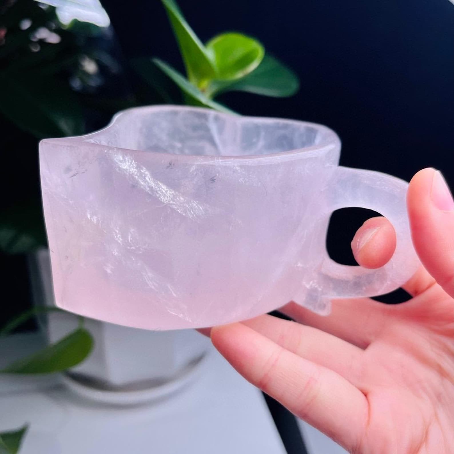 Natural Rose Quartz Coffee Cup Set, Crystal Couple Heart Cups, Hand ...