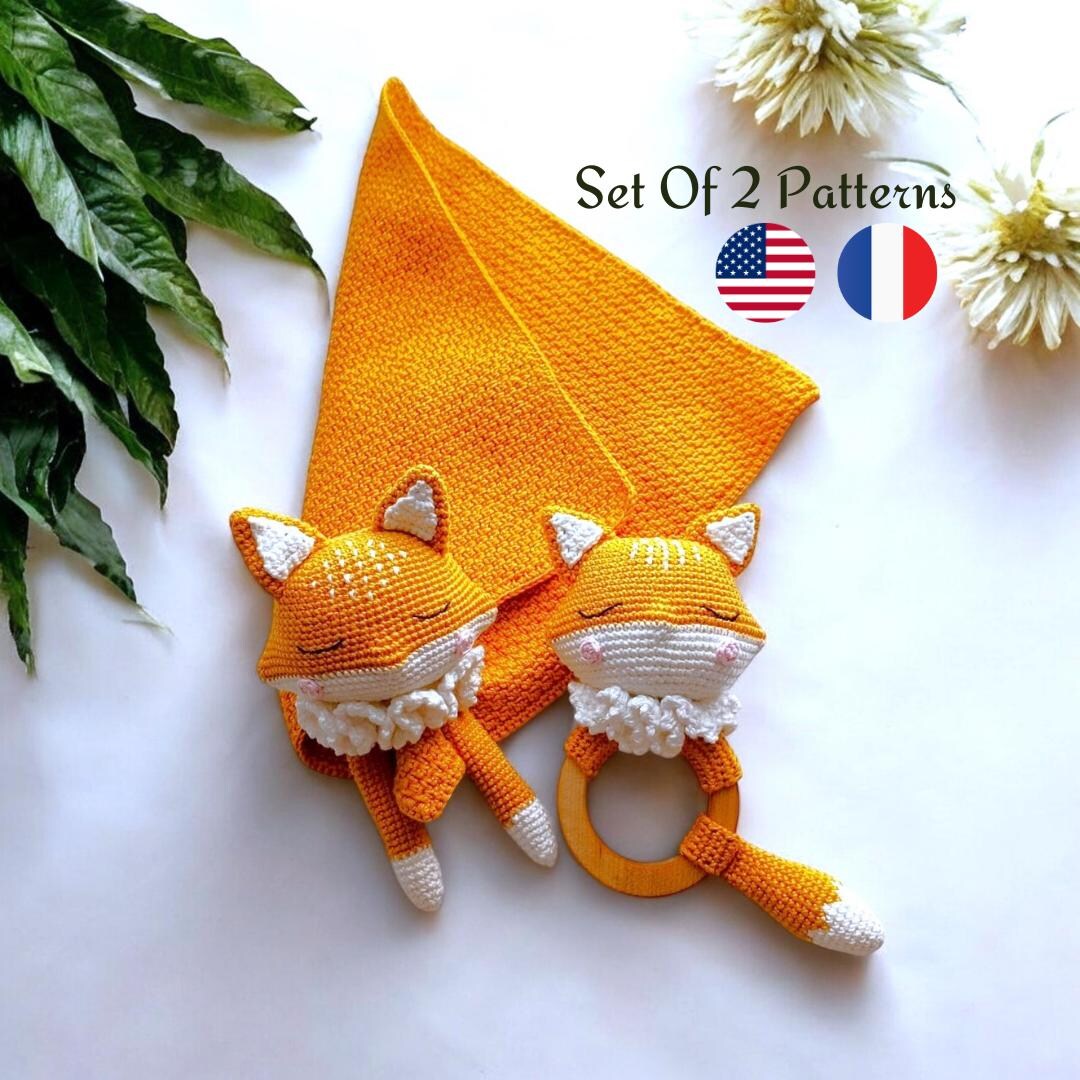 CROCHET FOX PATTERN Lovey and Rattle, Amigurumi Fox Toy Set, Instant ...