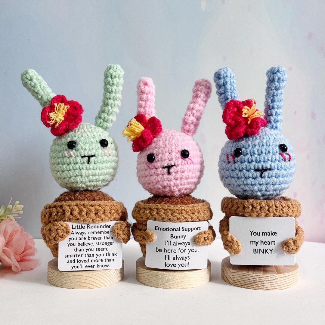 Adorable Crochet Bunny in Pot,amigurumi Bunny Plant,emotional Support ...