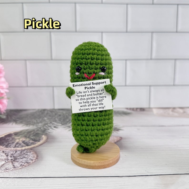 Handmade Crochet Emotional Support Pickle With Warmming Sunflower ...
