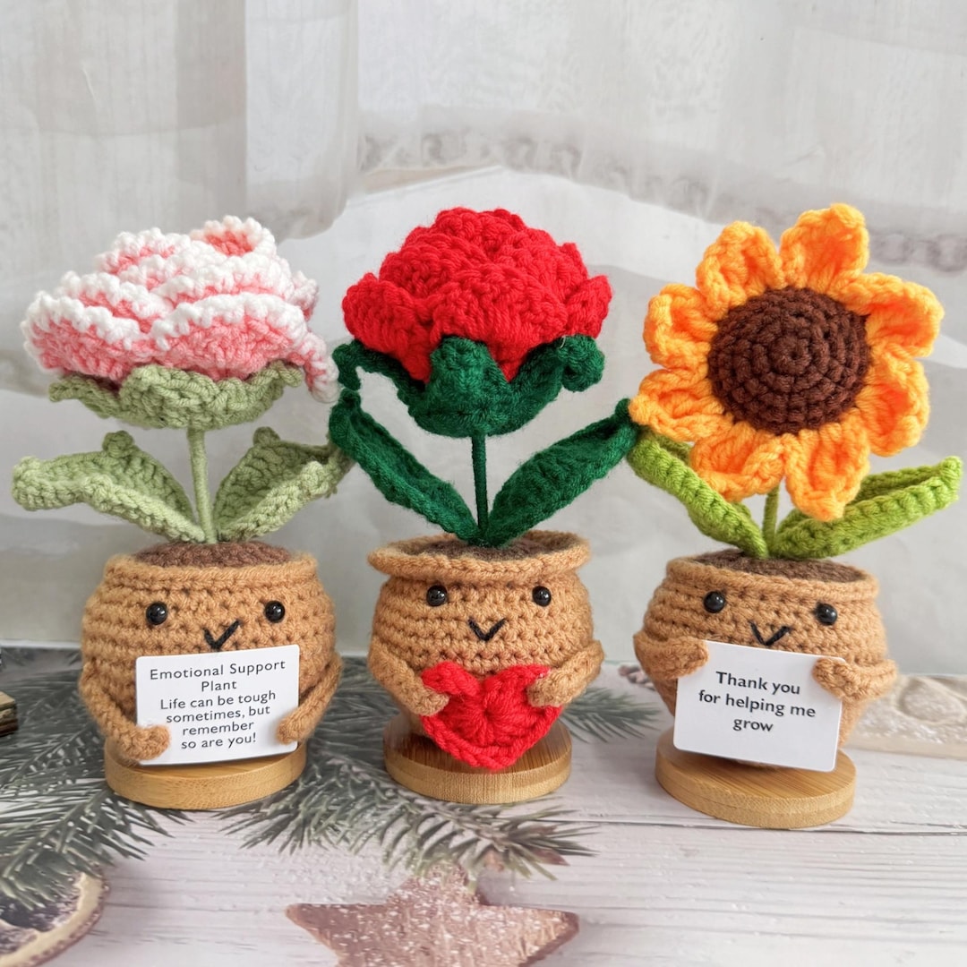 Adorable Emotional Support Plamt Gift Set,handmade Crochet Sunflower ...