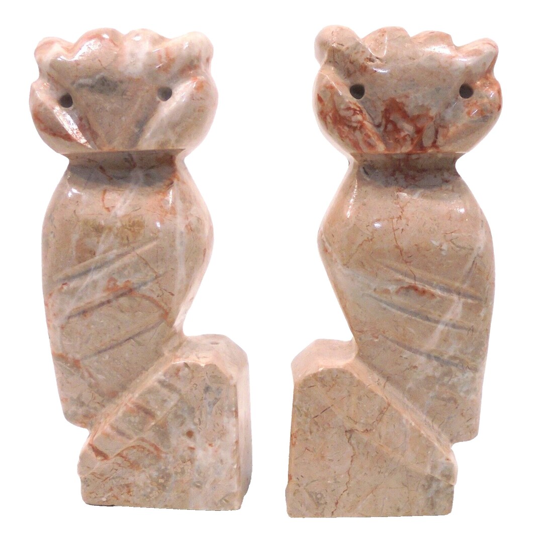 Vintage Stone Onyx Marble Hand Carved Owl Book Ends Flaw - Etsy