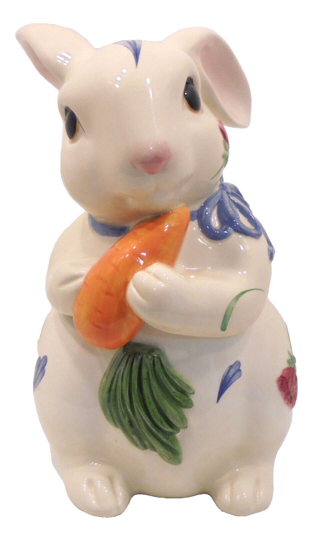 Lenox China Easter Bunny Cookie Jar Poppies on Blue Carrot Rabbit ...