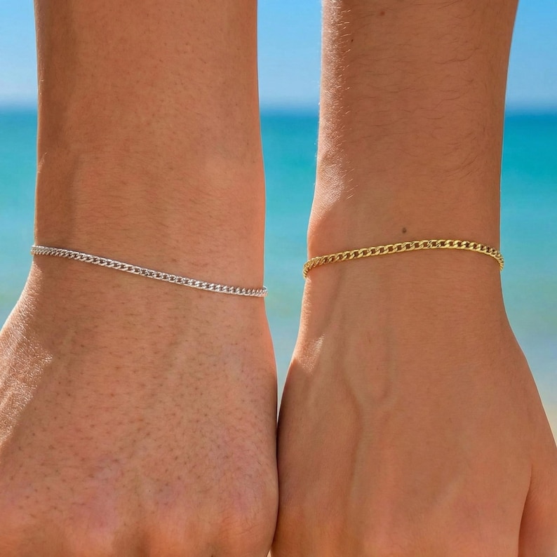 Love Couple Bracelet Set, Boyfriend Chain Curb Bracelet Matching, Gold ...