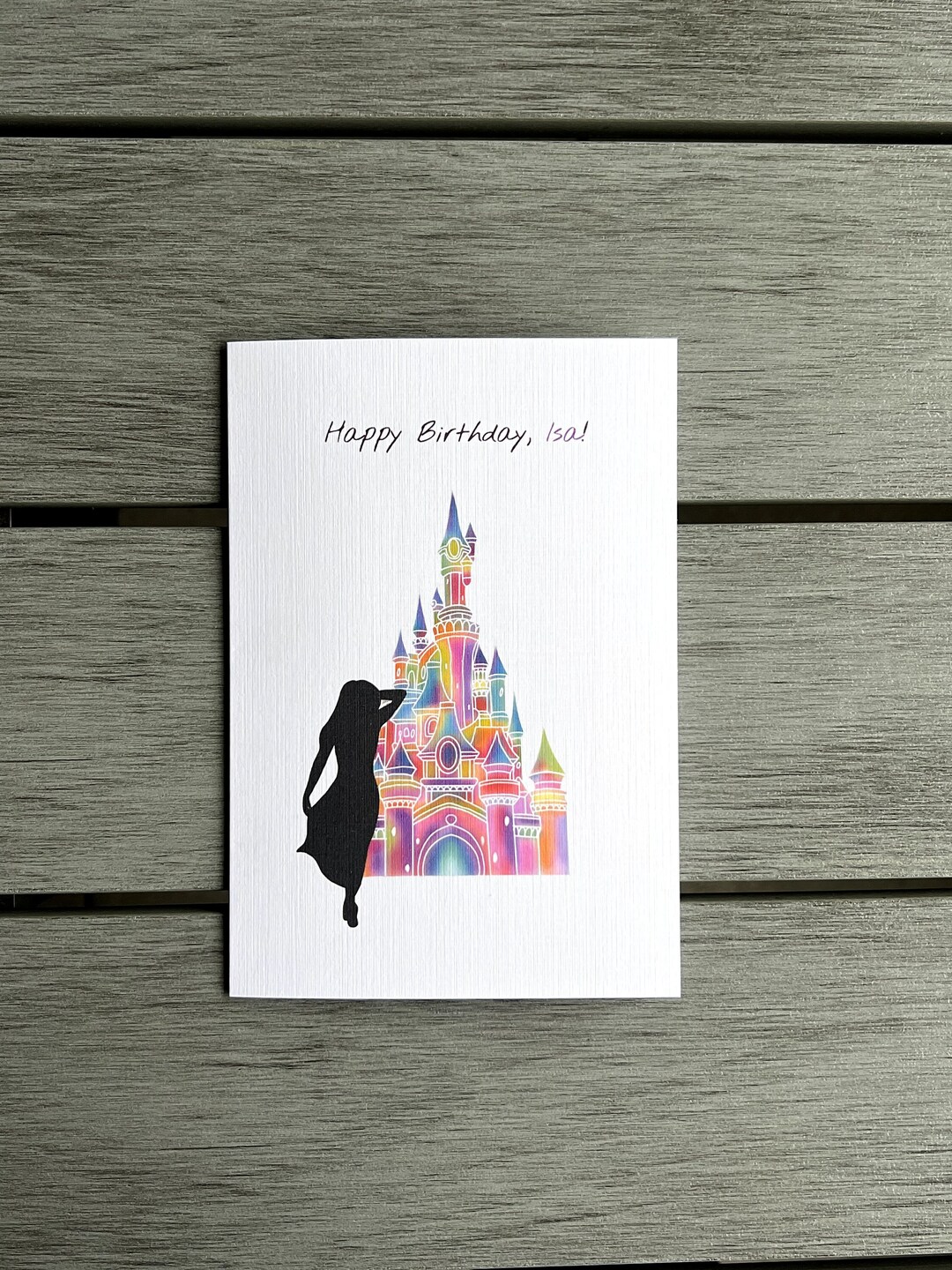 Customizable Castle Birthday Card Personalized Name Card Woman Walking ...