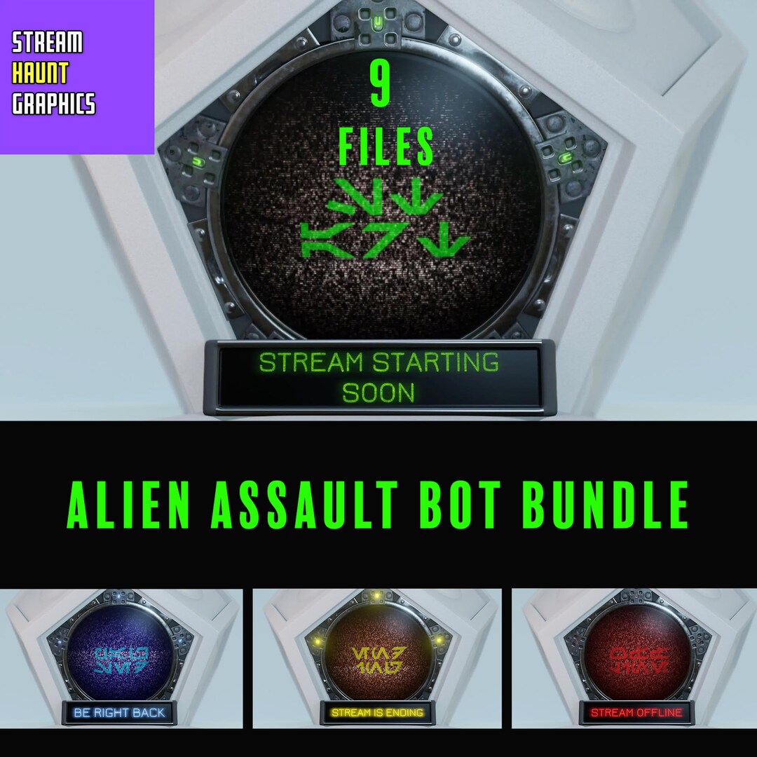 Futuristic Alien Assault Bot Drone Twitch Streaming Overlays Bundle 4 ...