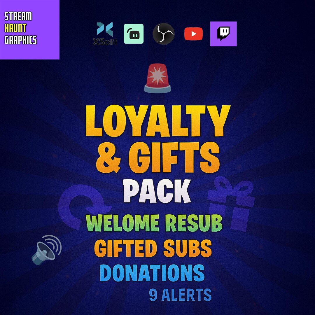 Bundle of 9 Loyalty & Gifts Alert Pack | Resub, Gifted Subs, Donation ...