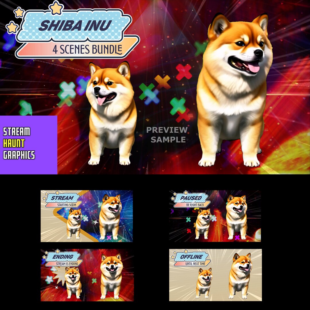 Kawaii Cute Shiba Inu Puppies Cute Overlay Stream Bundle Animated ...