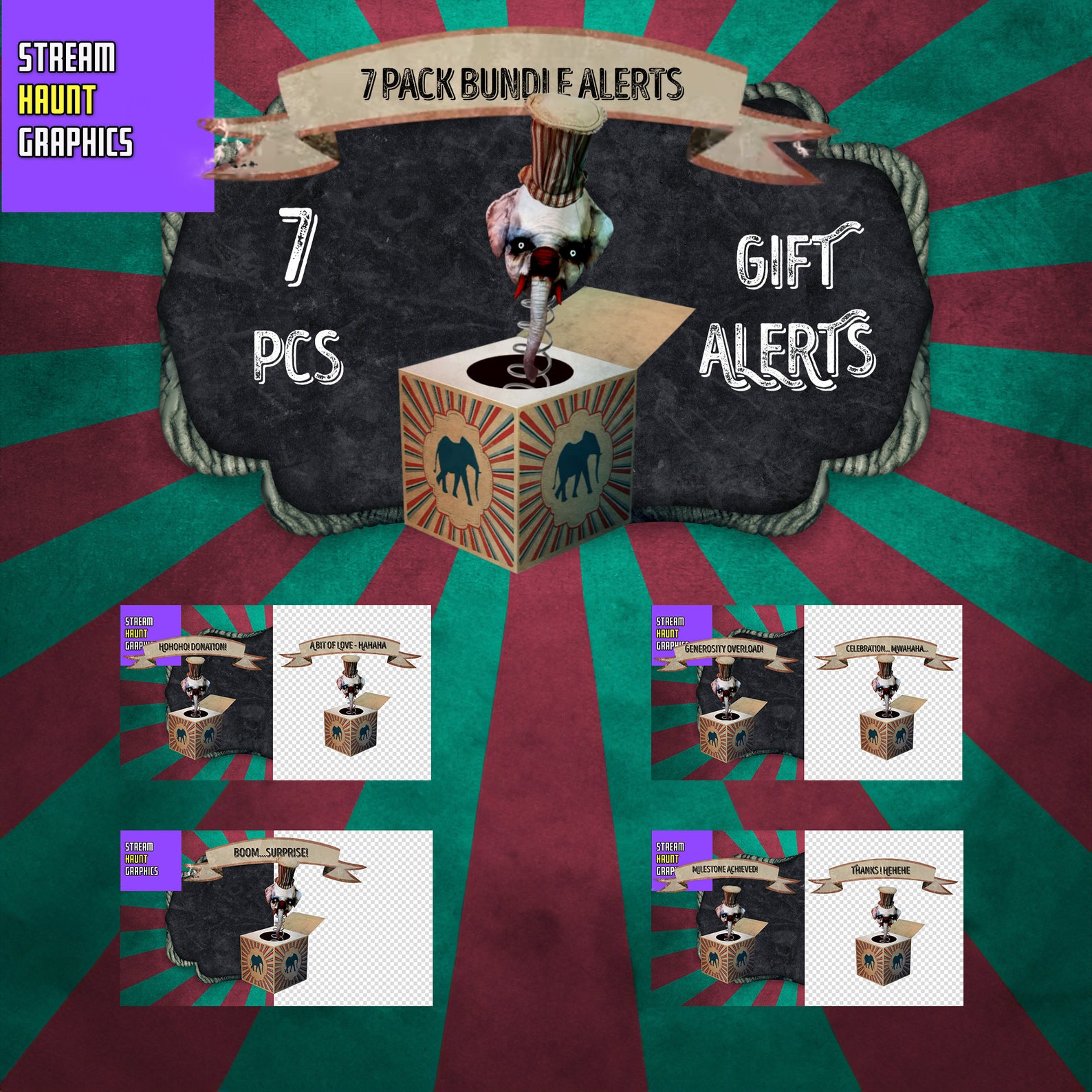 Creepy Circus Jack-in-the-box Zombie Elephant Animated Stream Alerts (7 ...