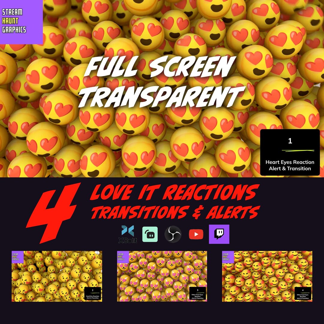 Love It Heart Emoji Reaction Twitch Stream Alerts and Transition Bundle ...