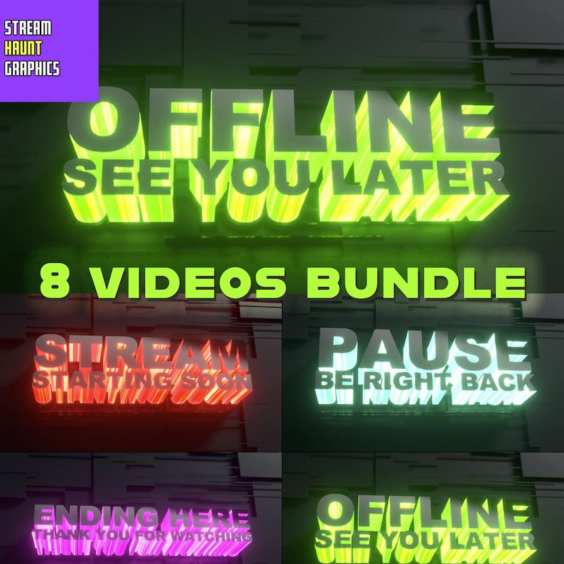 Dynamic Twitch Stream Package Bundle: Digital Energy Extrusions for Starting, Pausing, Ending ...