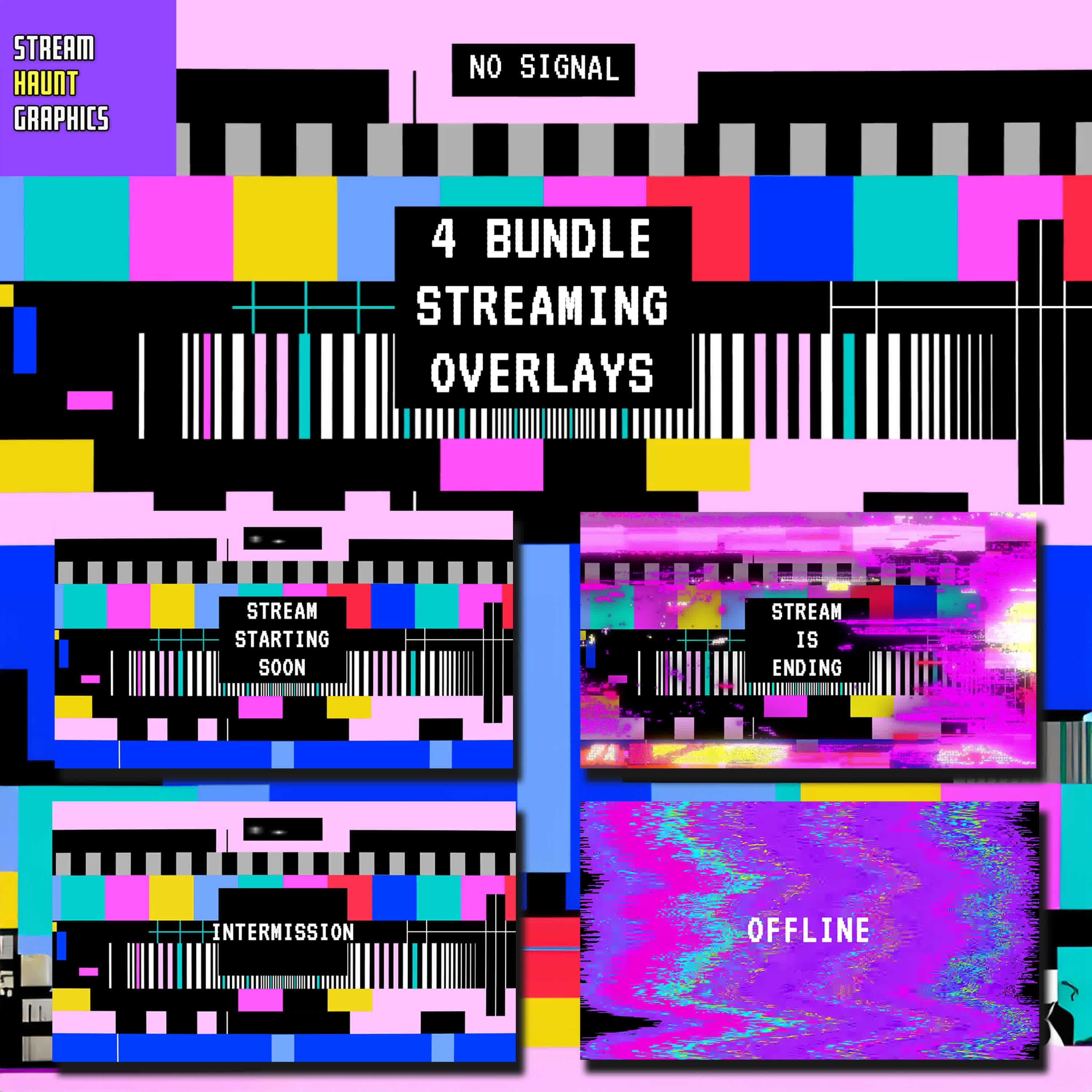 Retro TV No Signal Stream Overlay Bundle: Glitchy Animations - Etsy