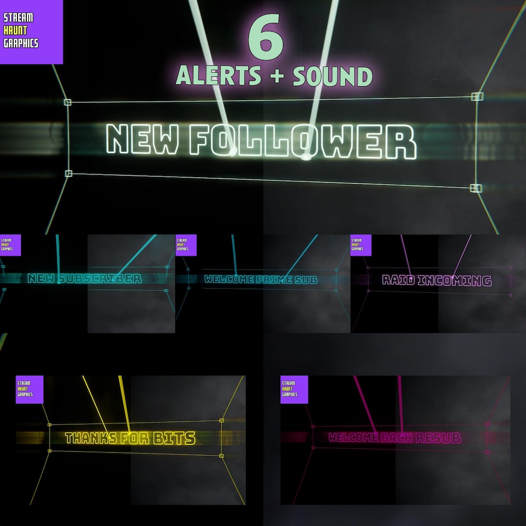 Laser Beam Alerts Bundle: 6 Animated Alerts in Glowing Laser Light Style, Webm & Prores Files ...