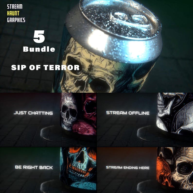 Horror Soda Stream Overlay Animation Bundle: Skull Mp4s (digital ...