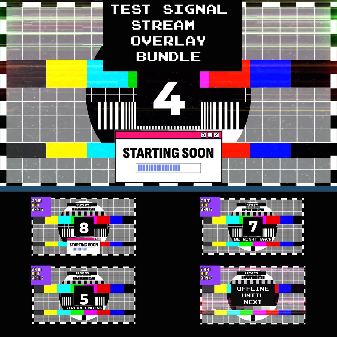 Vintage Test Signal Stream Animation Bundle: Retro Glitch Effects (MP4 ...