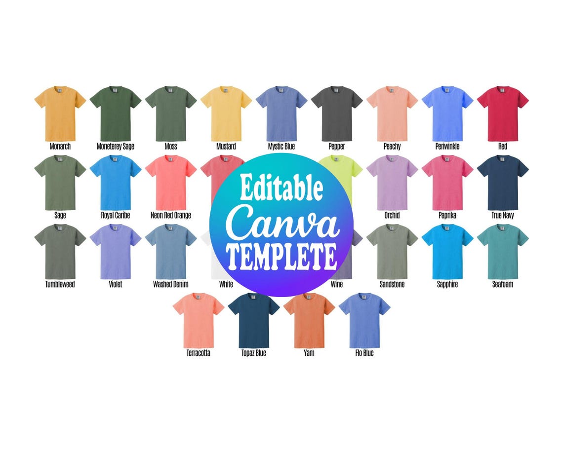 Editable Comfort Colors 1717 Color Chart & Size Chart, Comfort Colors ...