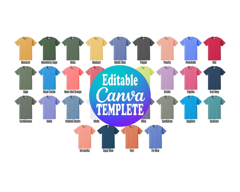 Editable Comfort Colors 1717 Color Chart & Size Chart, Comfort Colors ...