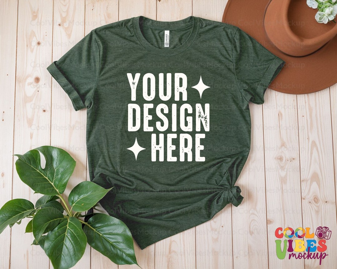 Bella Canvas 3001 Heather Forest Mockup, Heather Forest Shirt Mockup ...