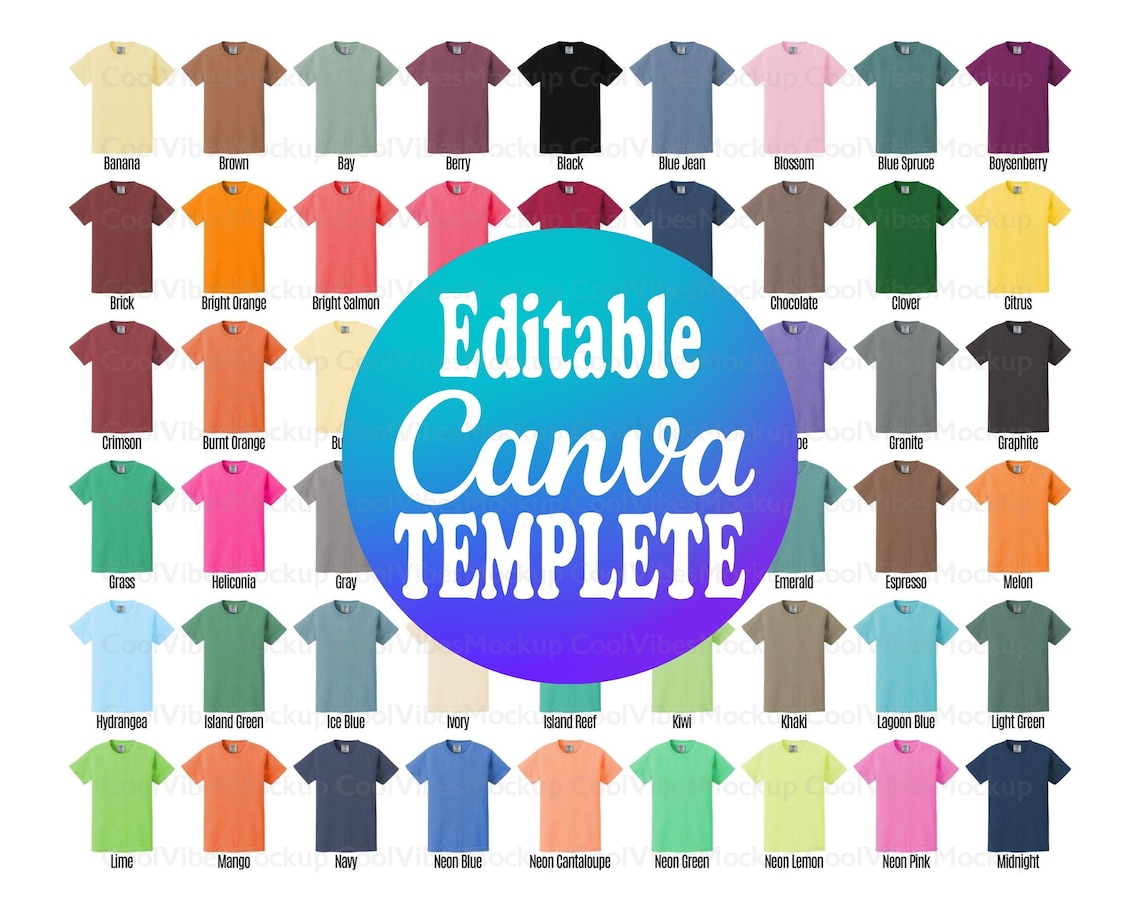 Editable Comfort Colors 1717 Color Chart & Size Chart, Comfort Colors ...