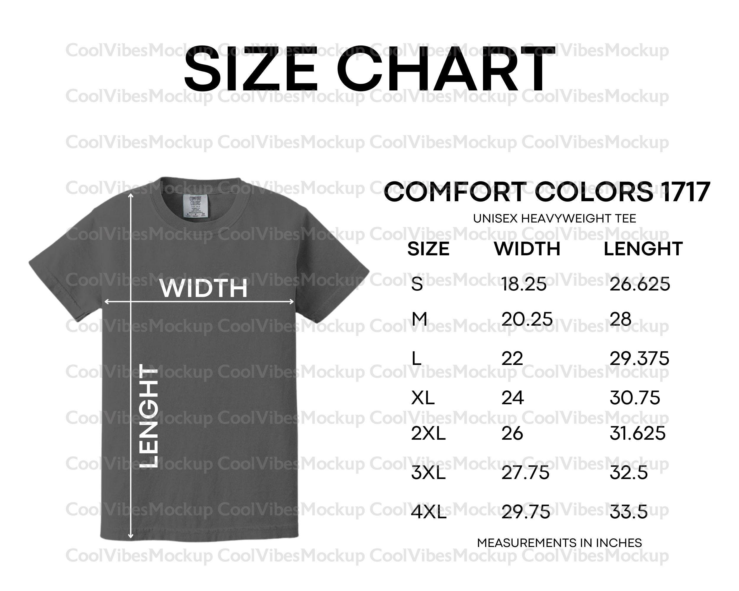 Editable Comfort Colors 1717 Color Chart & Size Chart, Comfort Colors ...