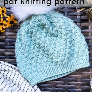Tufted Toque KNITTING PATTERN ONLY Seersucker Beanie Winter Hat Pdf ...