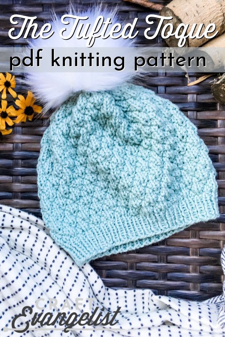 Tufted Toque KNITTING PATTERN ONLY Seersucker Beanie Winter Hat Pdf ...
