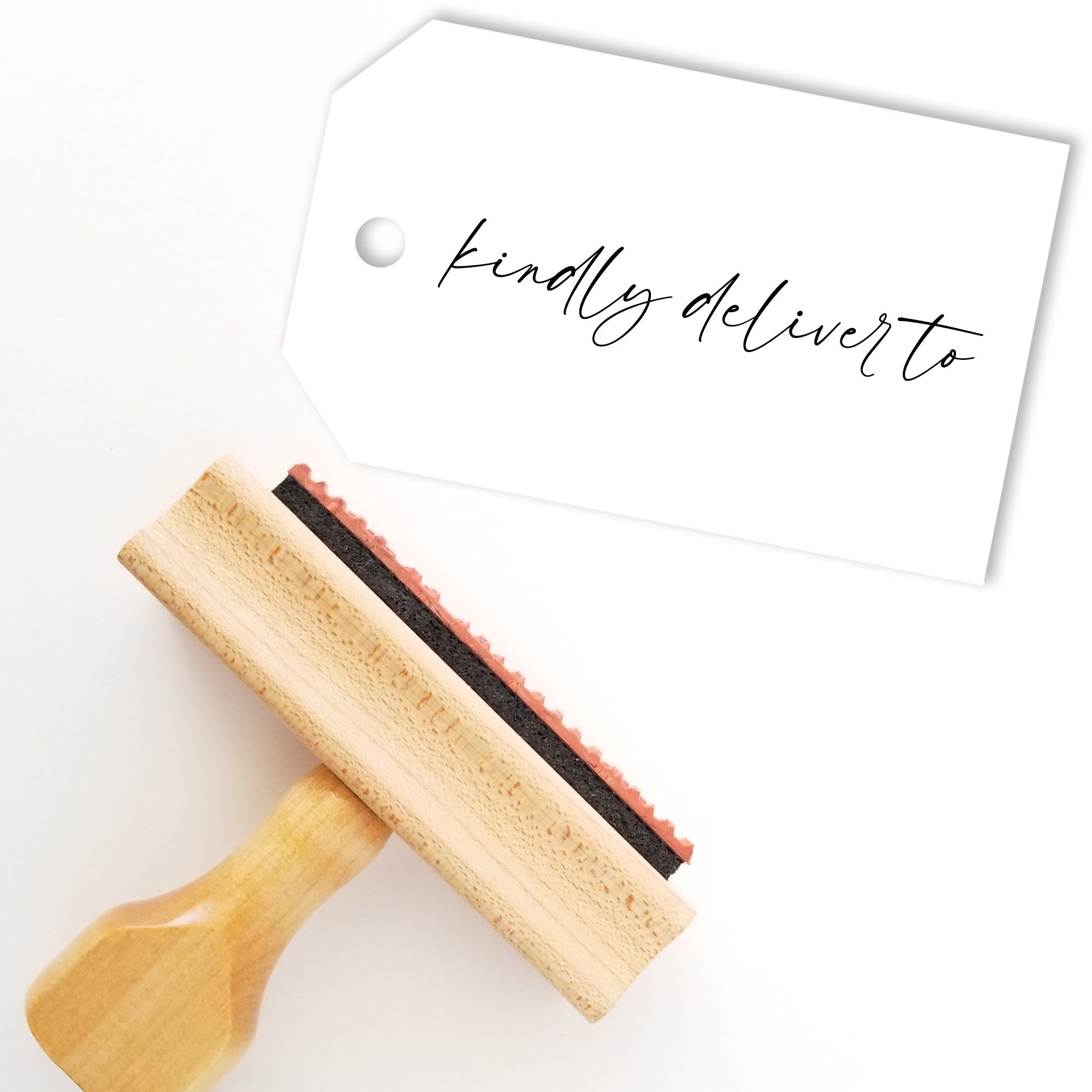 Elegant Modern Kindly Deliver to Script Rubber Stamp Wood - Etsy