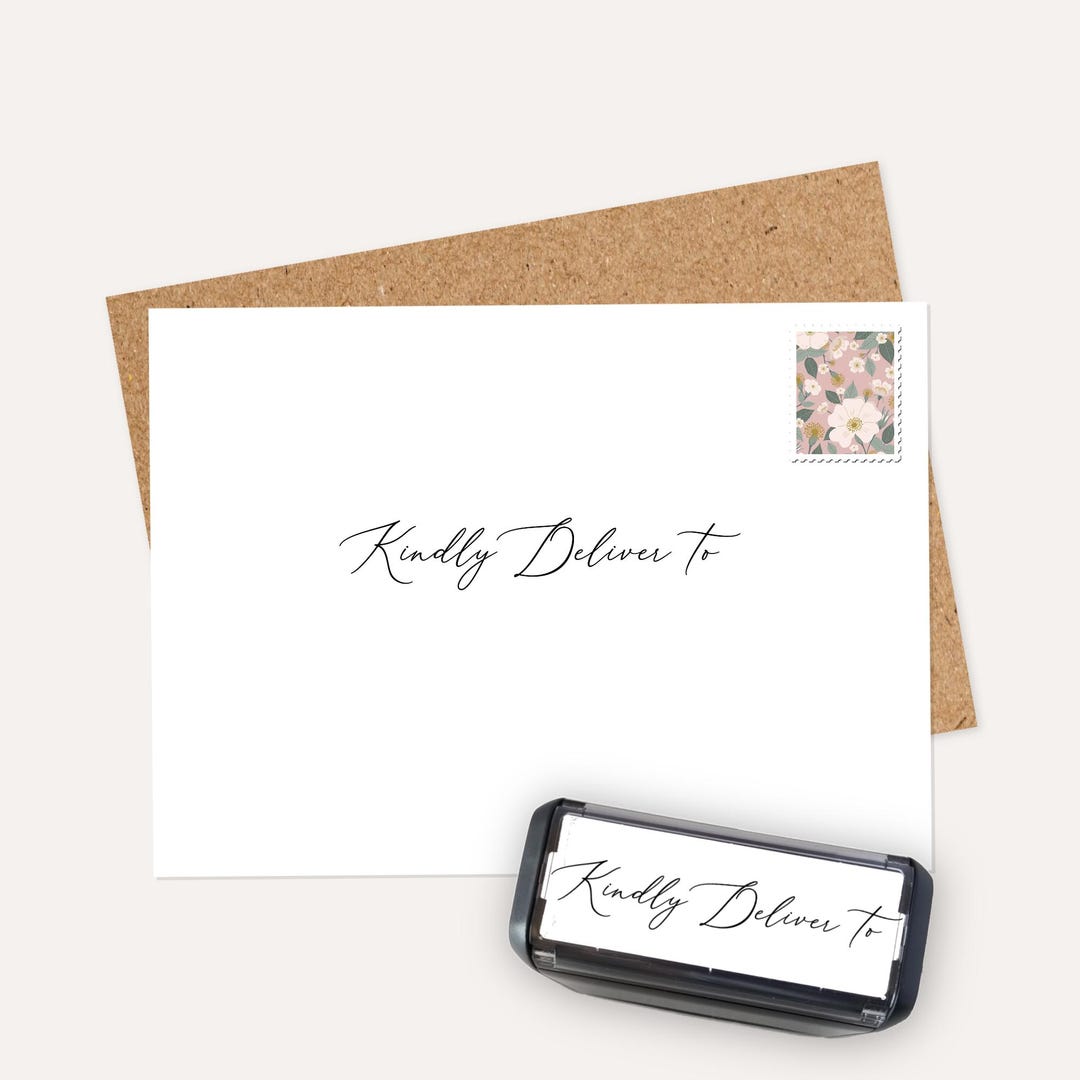 Kindly Deliver to Self Inking Stamp, Calligraphy Script Wedding Stamper ...
