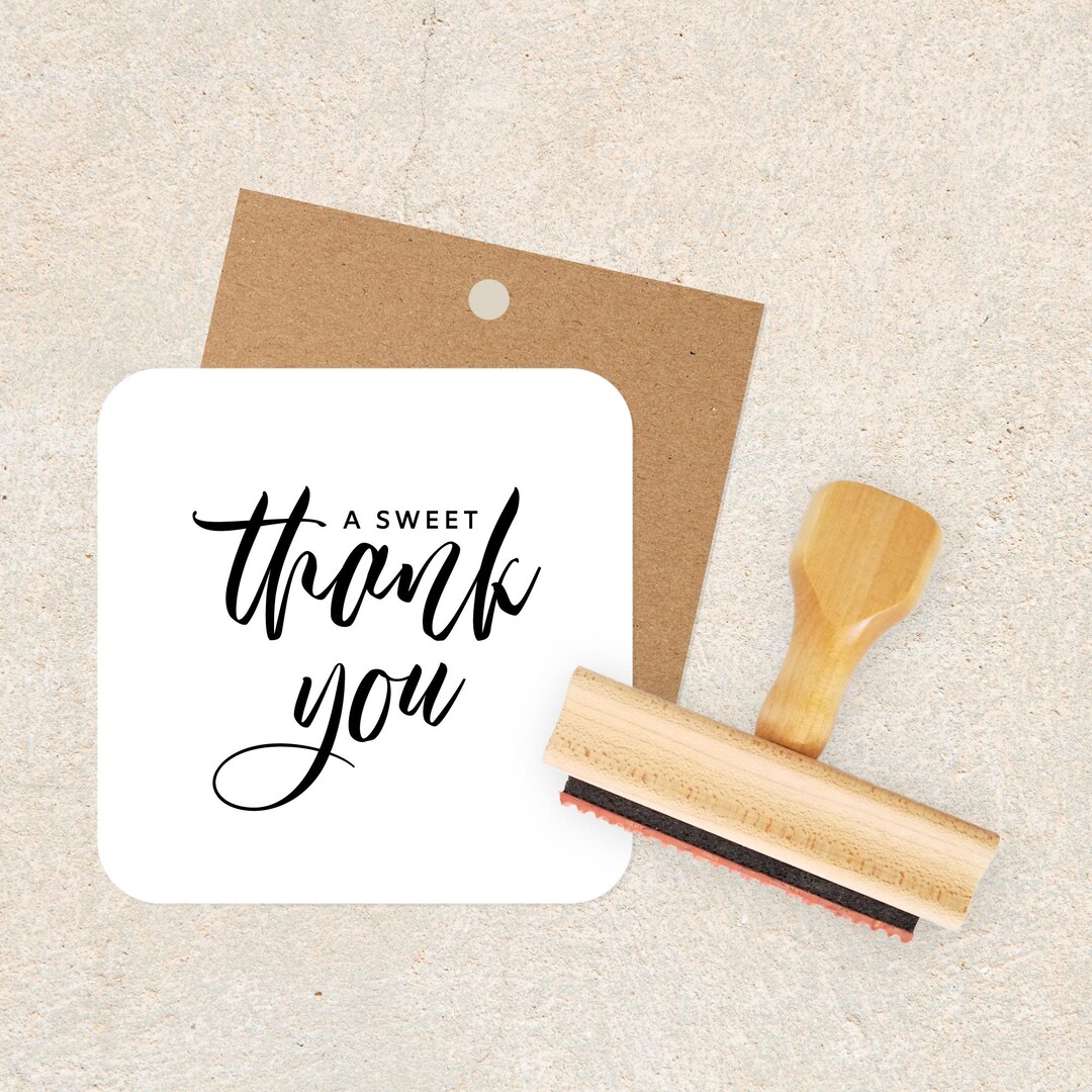 A Sweet Thank You Stamp, Wedding Favor Stamper, Bag Tag Script ...