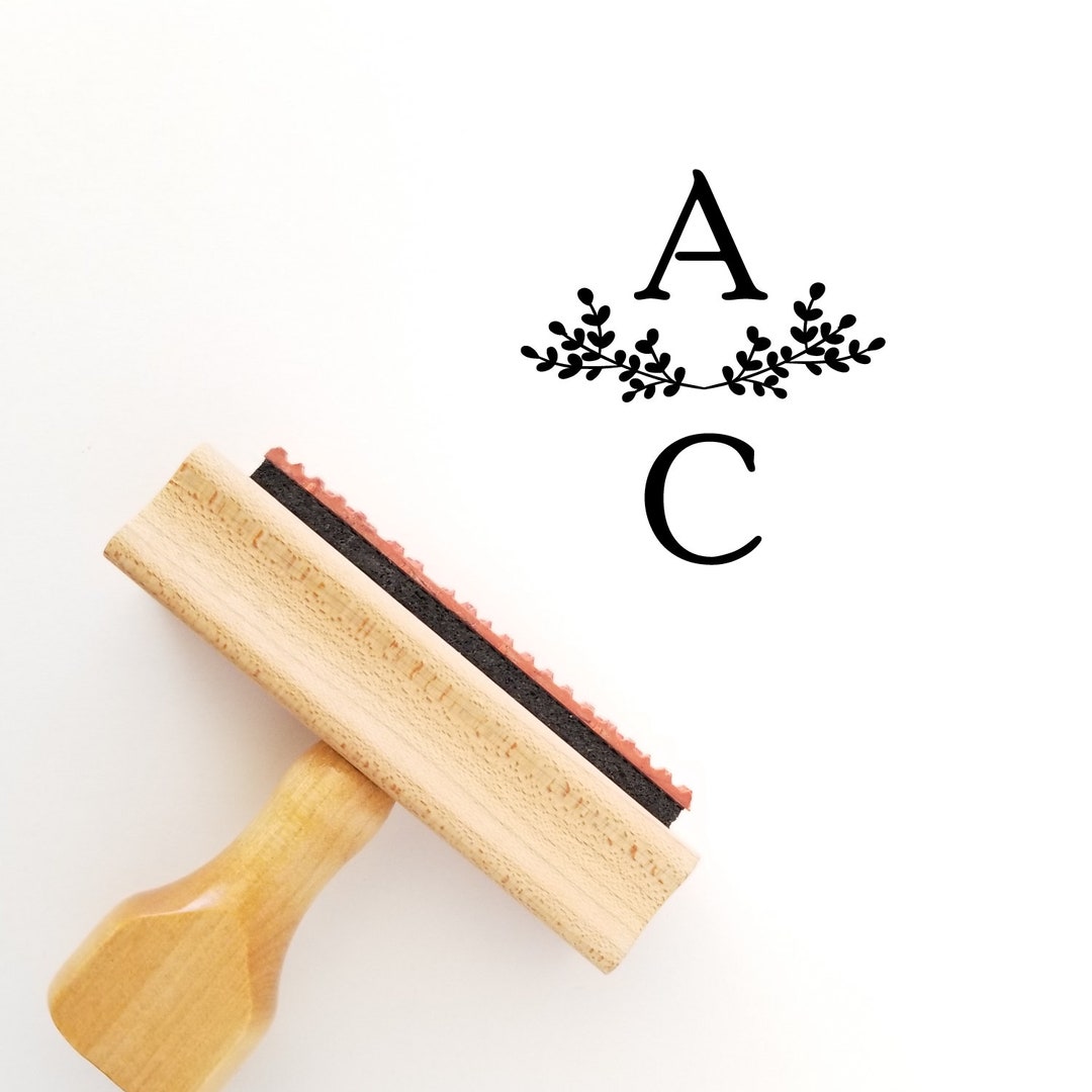Initials Stamp, Wedding Rubber Stamp, Laurel Wreath, Custom Stamper ...