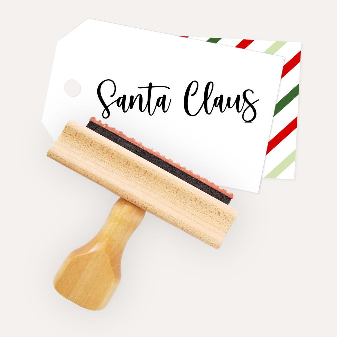 Santa Claus Signature Stamp, Wooden Rubber Stamp, Holiday Script ...