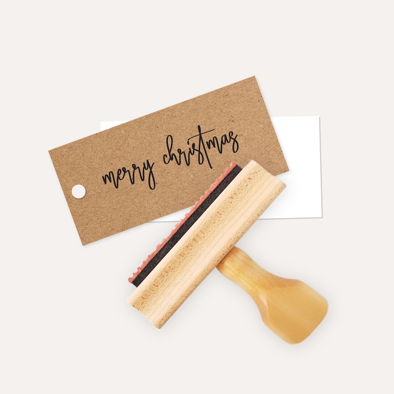Merry Christmas Rubber Stamp, Script Stamp, Holiday Gift Tag Stamp ...