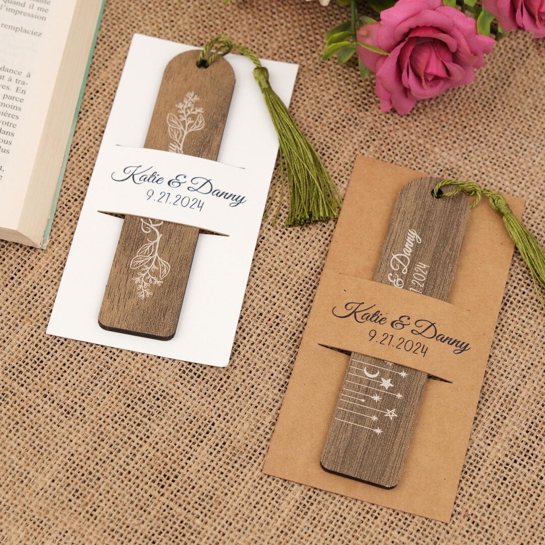 Personalized Wooden Bookmarks Set for Weddings Set of 15 Custom Rustic ...