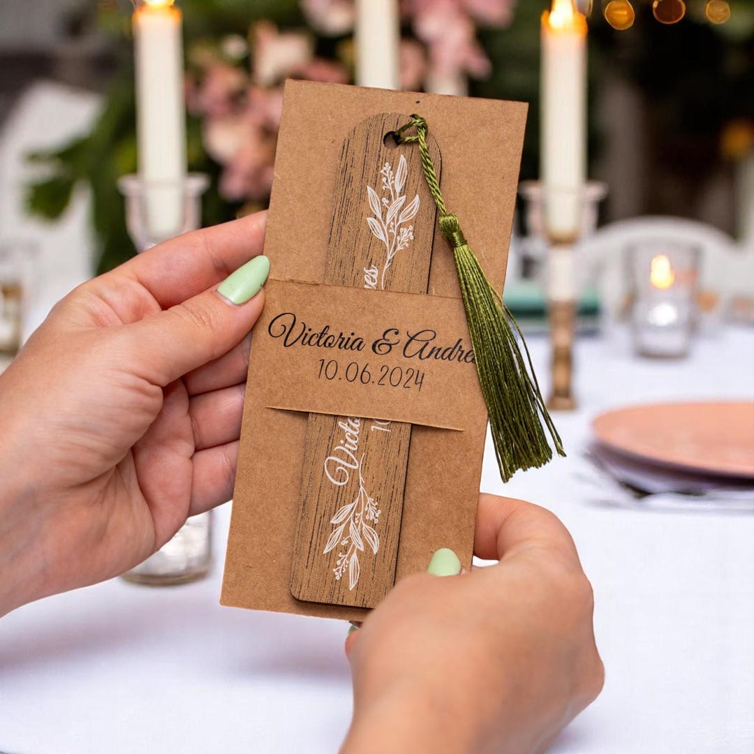 Custom Engraved Wooden Bookmarks With Tassels Personalized Wedding ...