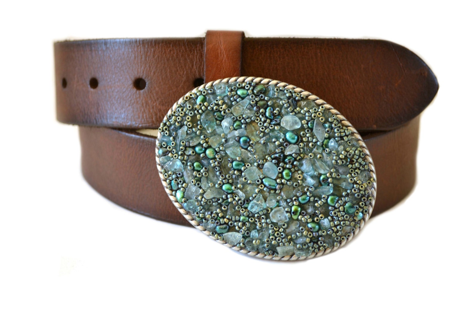 Beaded Belt Buckle - Sea Blue Green Western Cowgirl - Etsy