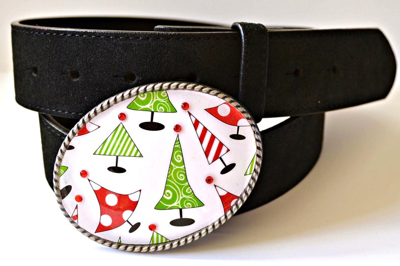 Christmas Tree Belt Buckle Red Green Crystal Sparkle - Etsy