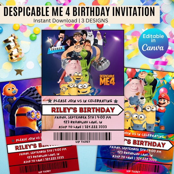 Despicable Me Movie Invitation Template - Etsy