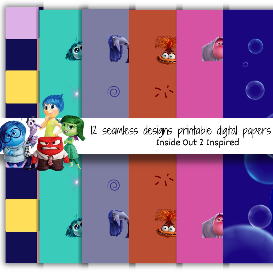 Inside Out 2 Inspired Digital Printable Papers, 12 Pages, Seamless ...