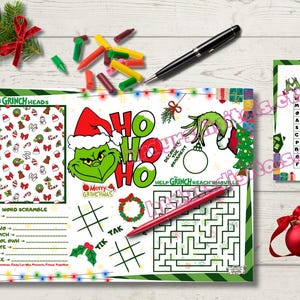 Grinch Activity Page Placemat and Coaster Set 11x17 and 4x4 Printable ...