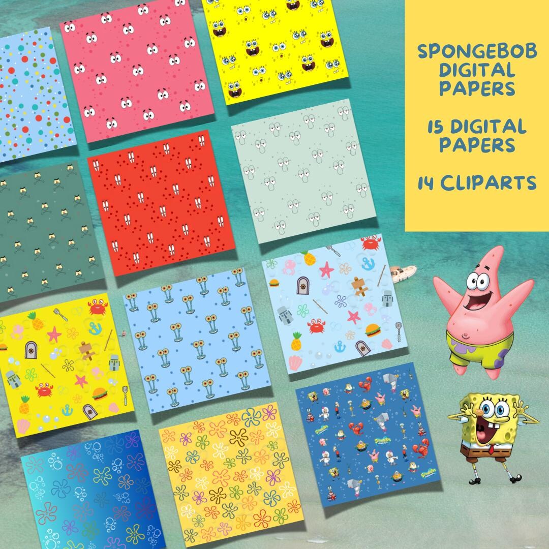Spongebob-themed Printable Digital Papers Party Decor Scrapbooking 15 ...