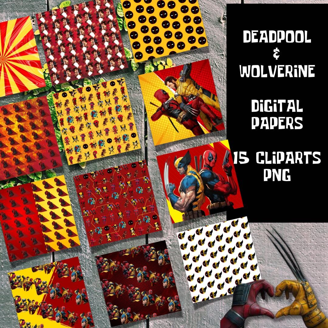 Deadpool and Wolverine Digital Printable Papers, 12 Pages, Seamless ...