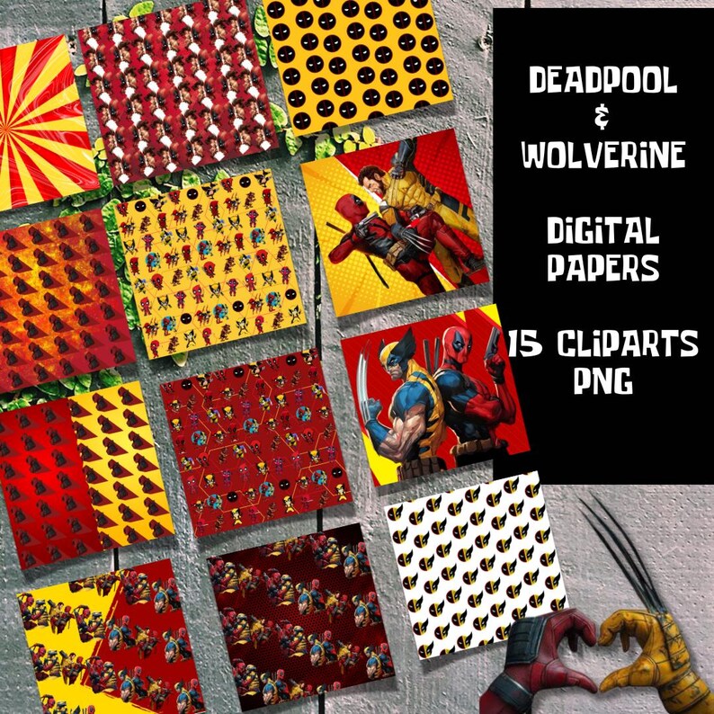 Deadpool & Wolverine Digital Paper Set: Seamless Patterns, 12x12 Inches ...