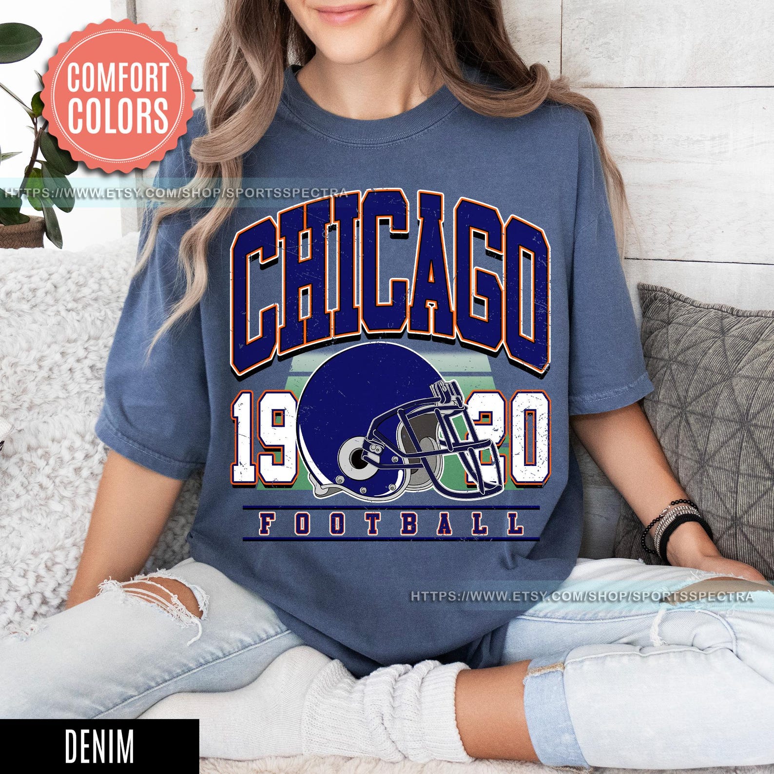 Chicago Football Vintage Style Comfort Colors T-shirt ,retro Chicago ...